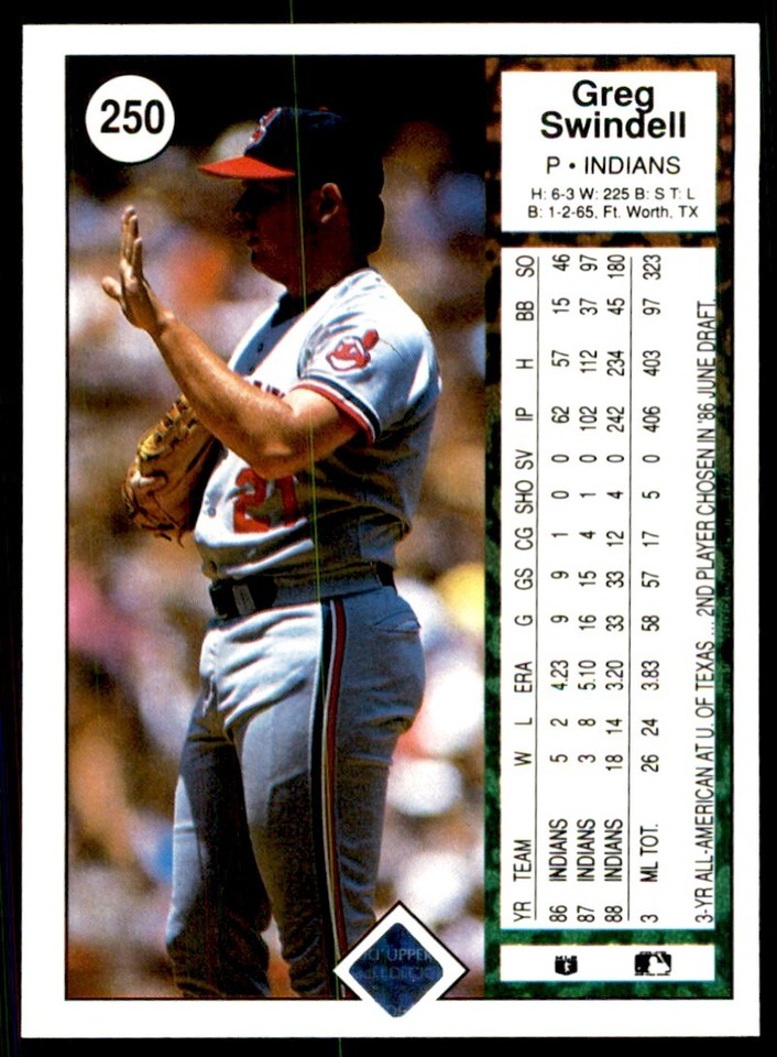 1989 Upper Deck Greg Swindell Baseball Cards #250 | eBay