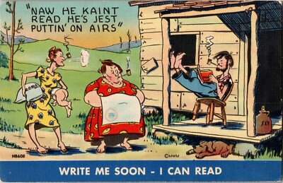 Illiterate Hillbilly, Write Me Soon, I Can Read Comic Vintage Postcard ...