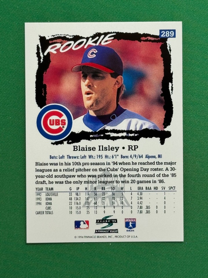 1995 Score Baseball #289 Blaise Ilsley RC Platinum Team Sets Chicago ...