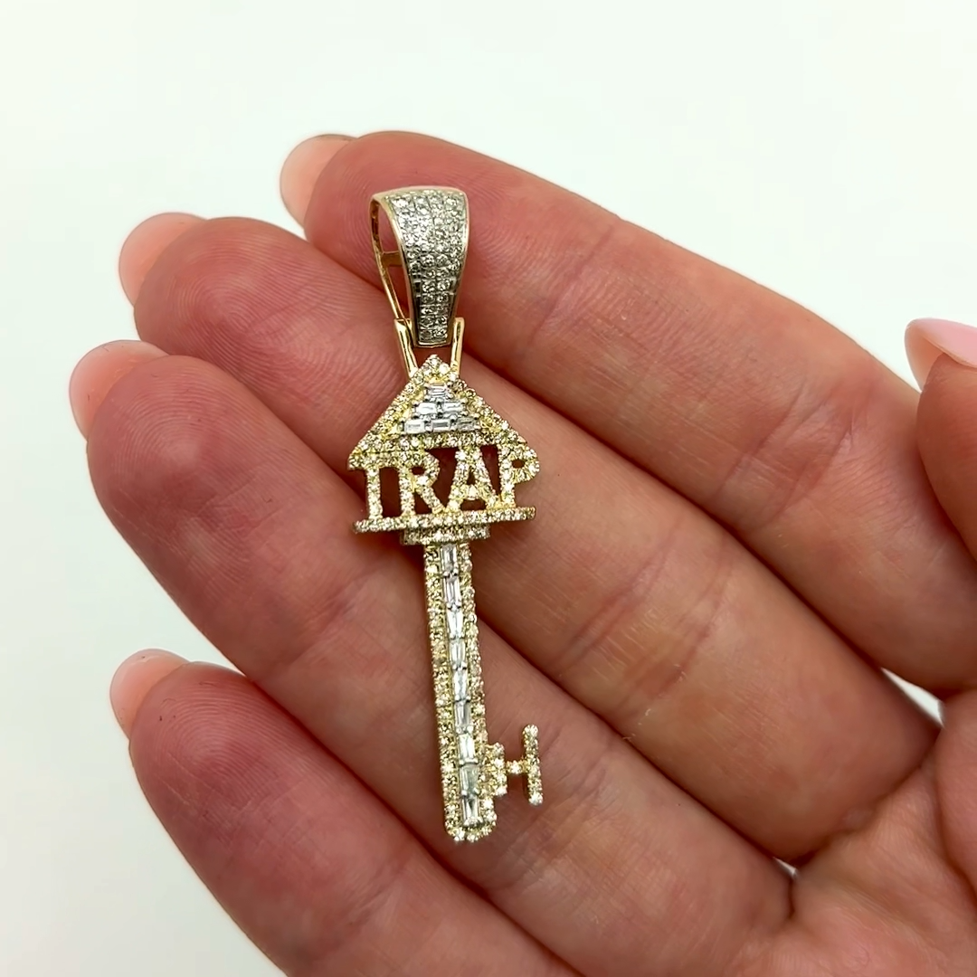 0.75CTW Natural Diamond 10K Yellow Gold Trap Key Pendant 1.9" | eBay