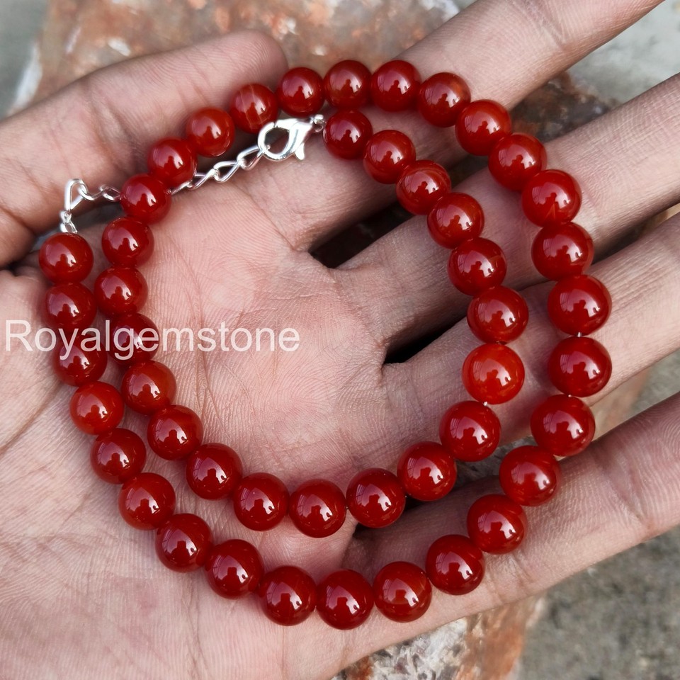 Natural Red Jade Beads, Smooth Round Jade Beads Necklace, Gemstone Jade ...