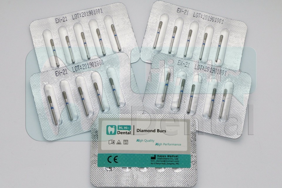 25Pcs Dental Diamond Burs FG Long Pear 830L/021M EX-21 Standard Grit ...