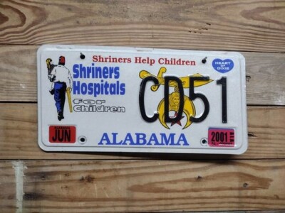 Alabama 2018 Shriners Hospitals license plate CD51 | eBay