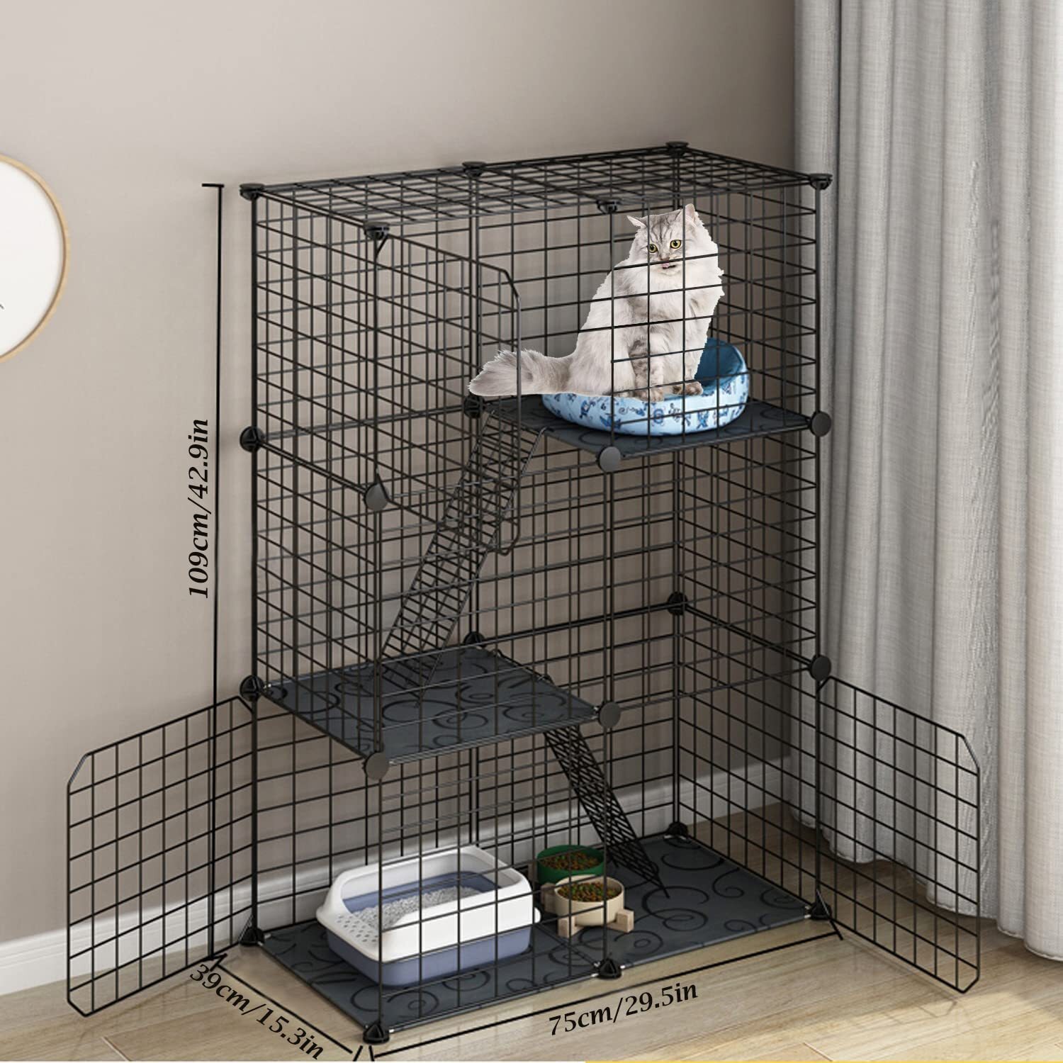 3-Tier Large Folding Cat Cage Crate Playpen w/Climbing Ladders/Platforms Pet Bed | eBay