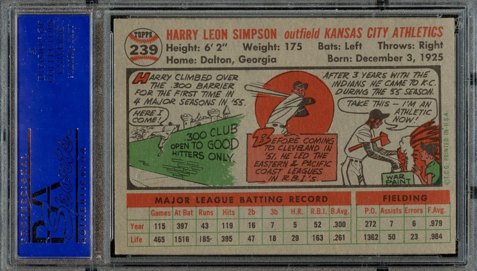 BB - 1956 Topps - #239 - Harry Simpson - PSA 8 - NM-MT | eBay