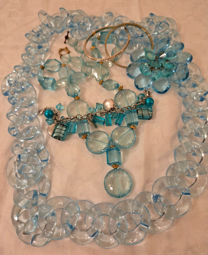 Jewelry lot Ice blue acrylic necklaces brooch bracelet rhinestone ...