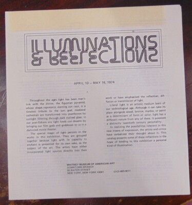 Illuminations & Reflections / 1974 Downtown Whitney exh. brochure/catalogue / VG | eBay