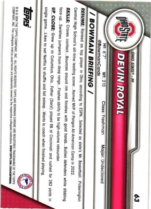 2023-24 Bowman University Chrome #63 Devin Royal | eBay