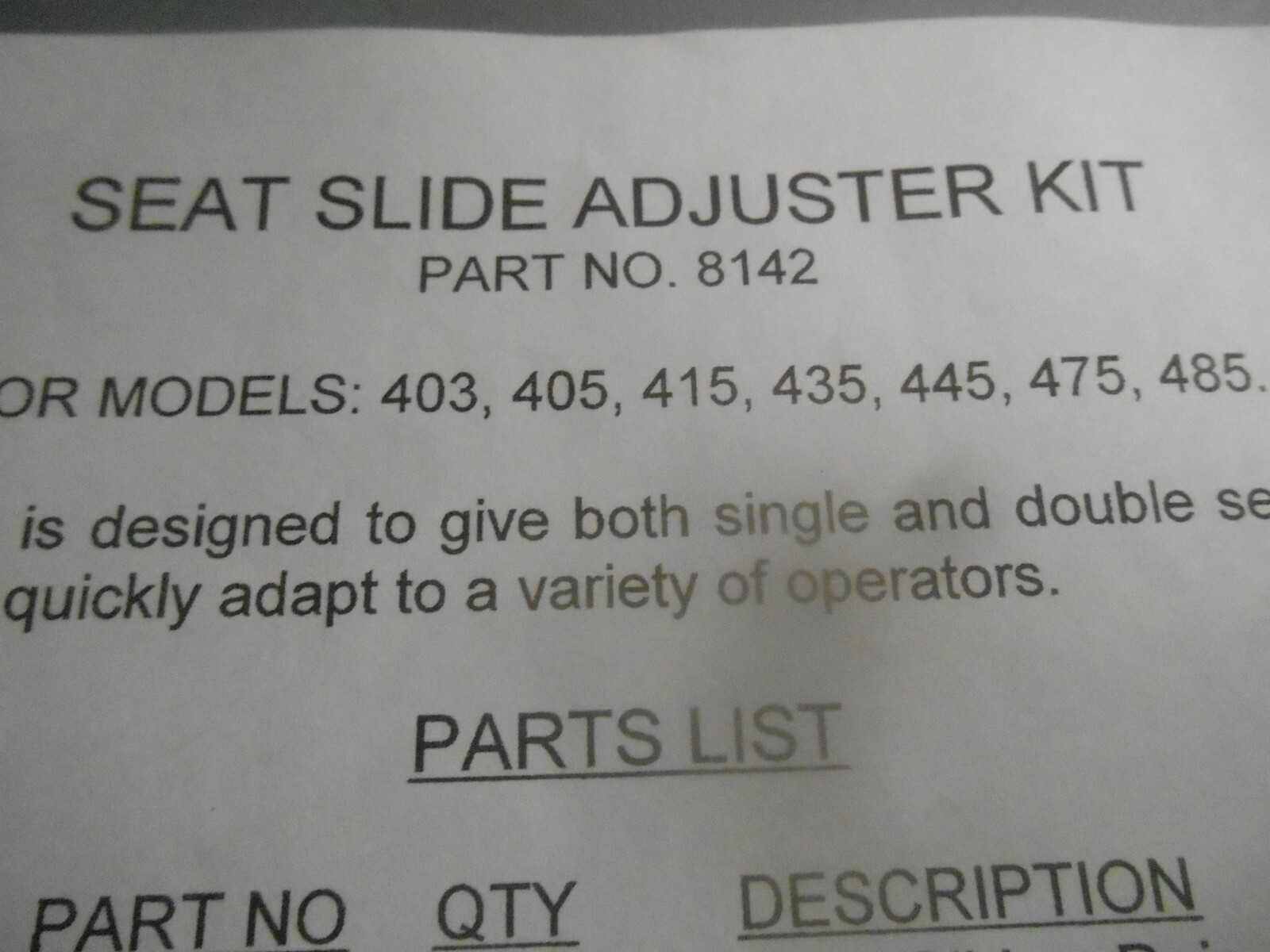 Manco Go Kart Seat Slide Adj. Instructions 403 405 415 435 445 475 485 ...