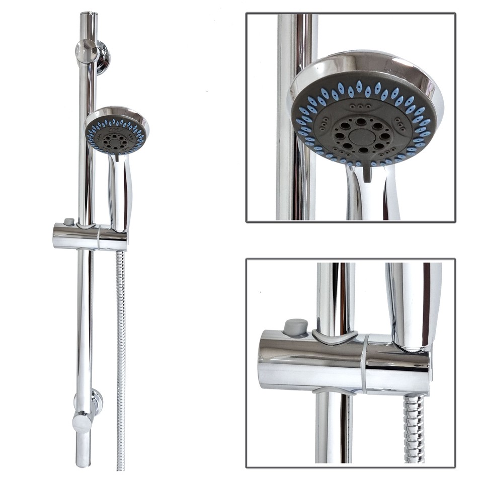 Shower Riser Rail Kit Slider Adjustable Chrome Head Holder Bracket ...