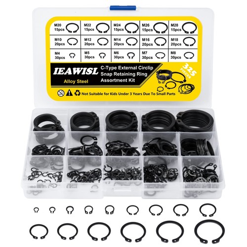 Snap Ring Shop Assortment, Alloy Steel Retaining Ring 325 Piece 15 ...