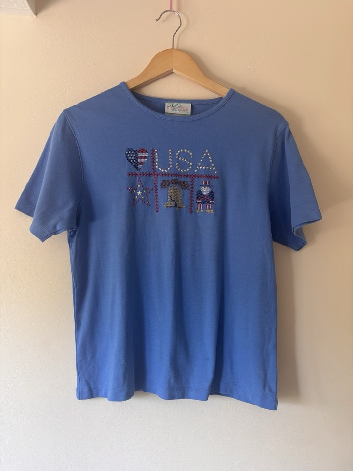 Vintage Blue T-shirt 4th of July Independence Day USA Embroidered ...