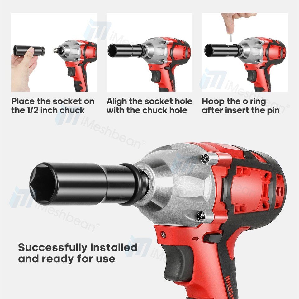 Cordless Electric Impact Wrench Gun 1/2'' High Power Driver with Li-ion ...