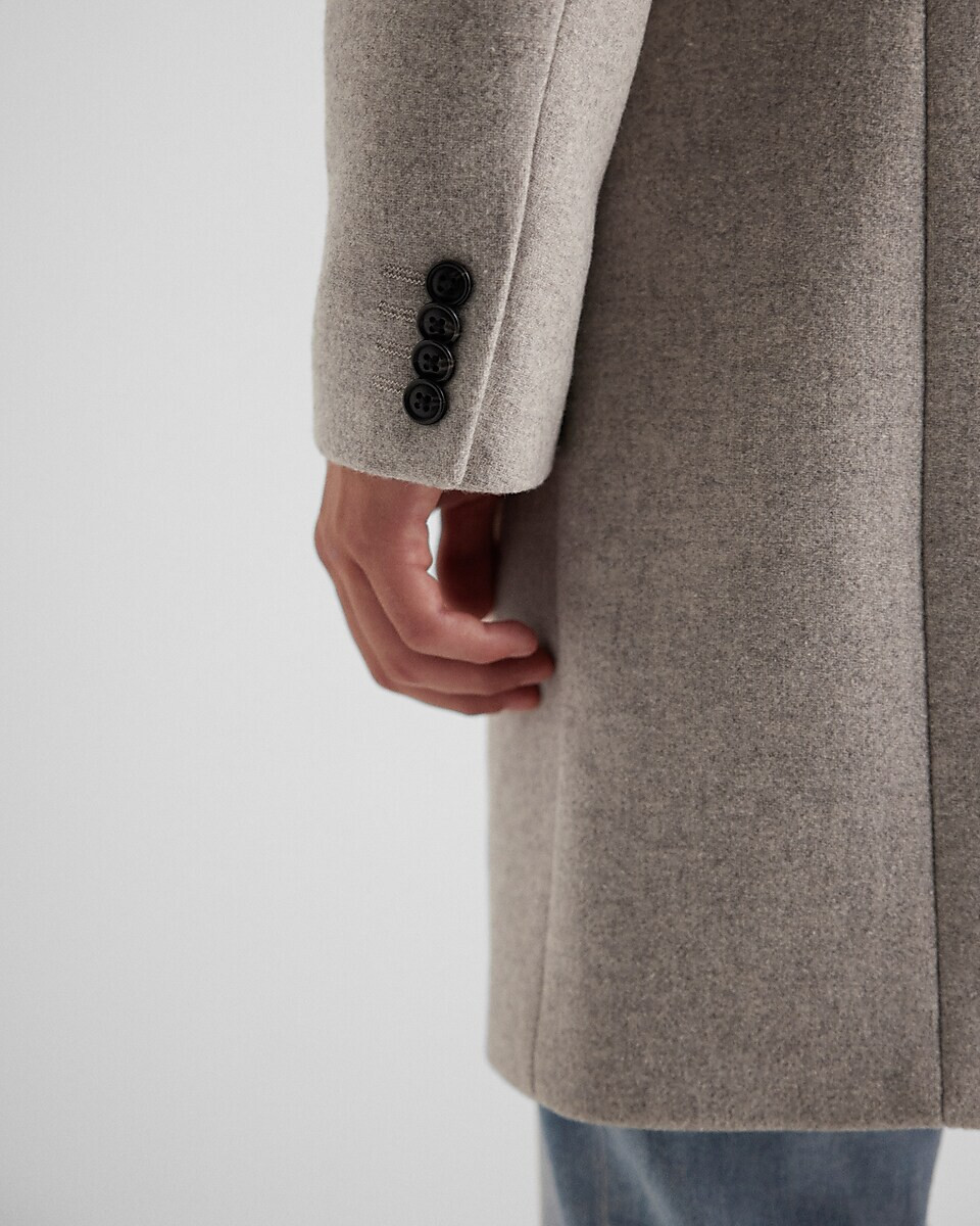 NEW EXPRESS $298 OATMEAL NOTCH COLLAR WOOL BLEND TOPCOAT NEW EXPRESS $298 OATMEAL NOTCH COLLAR WOOL BLEND TOPCOAT