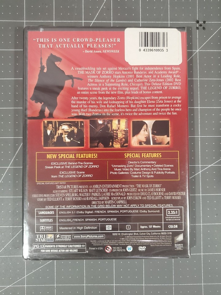 The Mask of Zorro DVD Deluxe Edition 1998 Antonio Banderas Action New ...