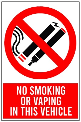 2x NO SMOKING or VAPING Vehicle Warning Sign Stickers for Taxi, cars ...
