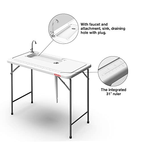 Folding Fish Cleaning Table with Sink, Portable Camping Dish Washing ...