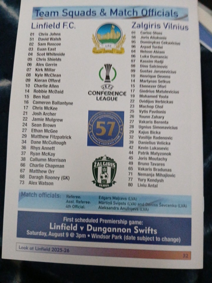 Linfield v Zalgiris Vilnius Uefa Conference League Season 2025-2026 ...