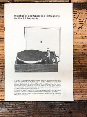 Acoustic Research AR Turntable Installation & Owners *Orig* | eBay