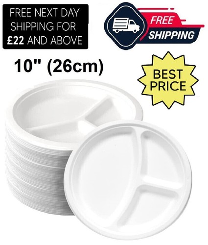 Disposable Compartment Plates 3 Section Plastic Dishes for Wedding 10 ...