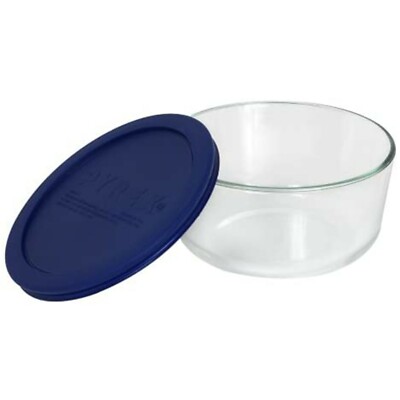 Pyrex 7201 Round 4-Cup Glass Food Storage Bowl w/ 7201-PC Dark Blue Lid ...