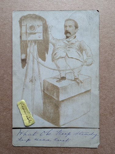 RARE OLD PHOTO MAN CAMERA HEAD IN HOLE COMIC RAILWAY POSTMARK 1900S NM ...