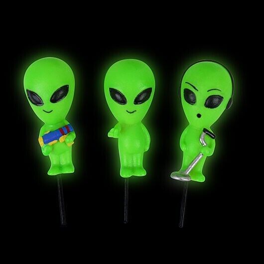 3pk Alien Statues Mini Plant Pot Glow in Dark Garden Planter Decoration ...