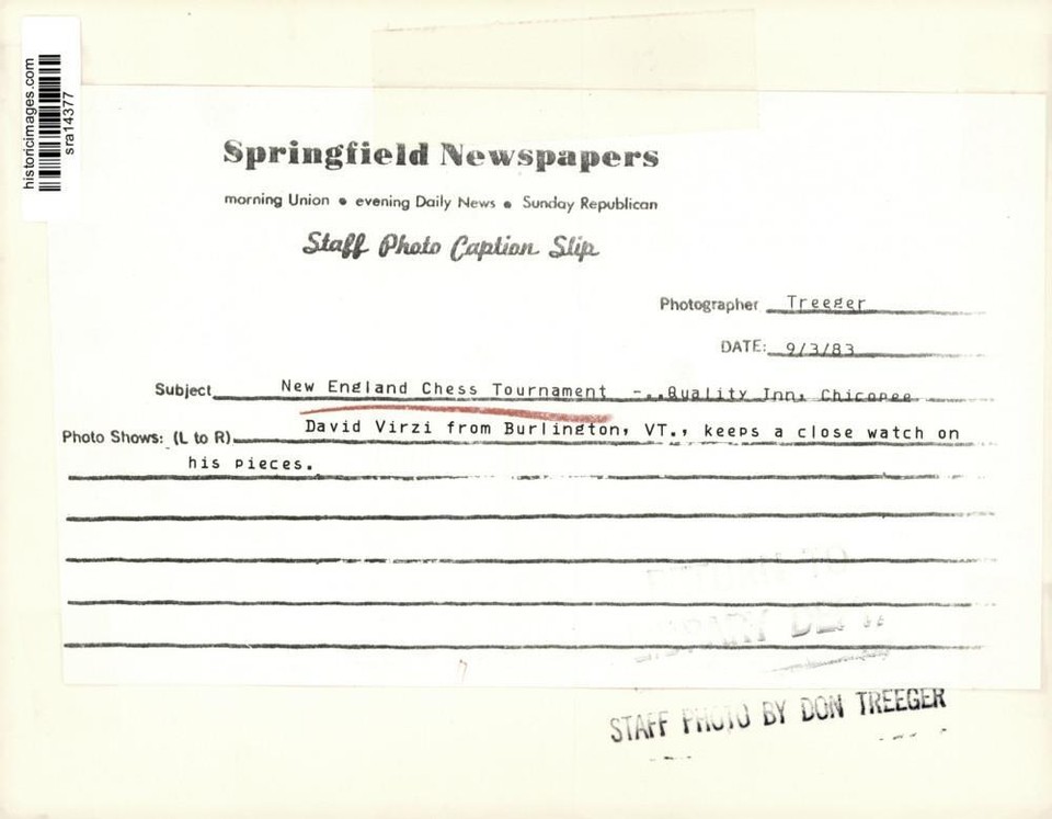 1983 Press Photo David Virzi plays in New England Chess Tournament in ...