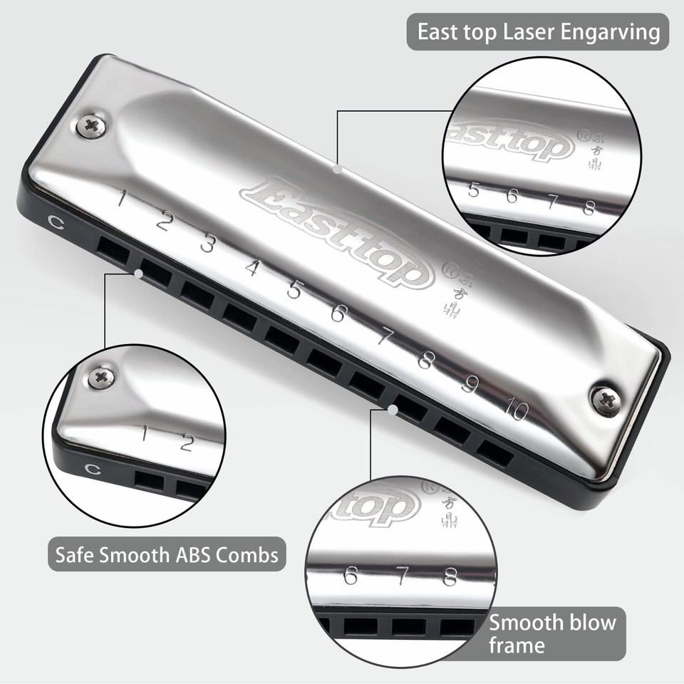 EASTTOP 10Hole Harmonica set 20Tone Diatonic Blues Harmonica Set blues ...