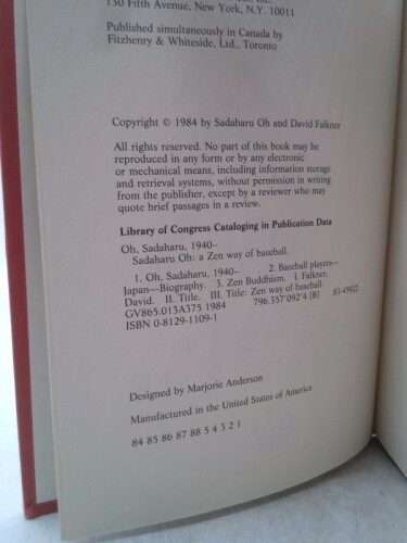 Sadaharu Oh: A Zen Way of Baseball (1st Ed) by Sadaharu Oh; David ...