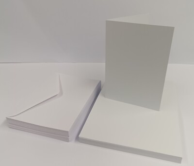 50 x A6 White Blank Cards (250gsm) & Envelopes (100gsm) - Pre-Creased ...