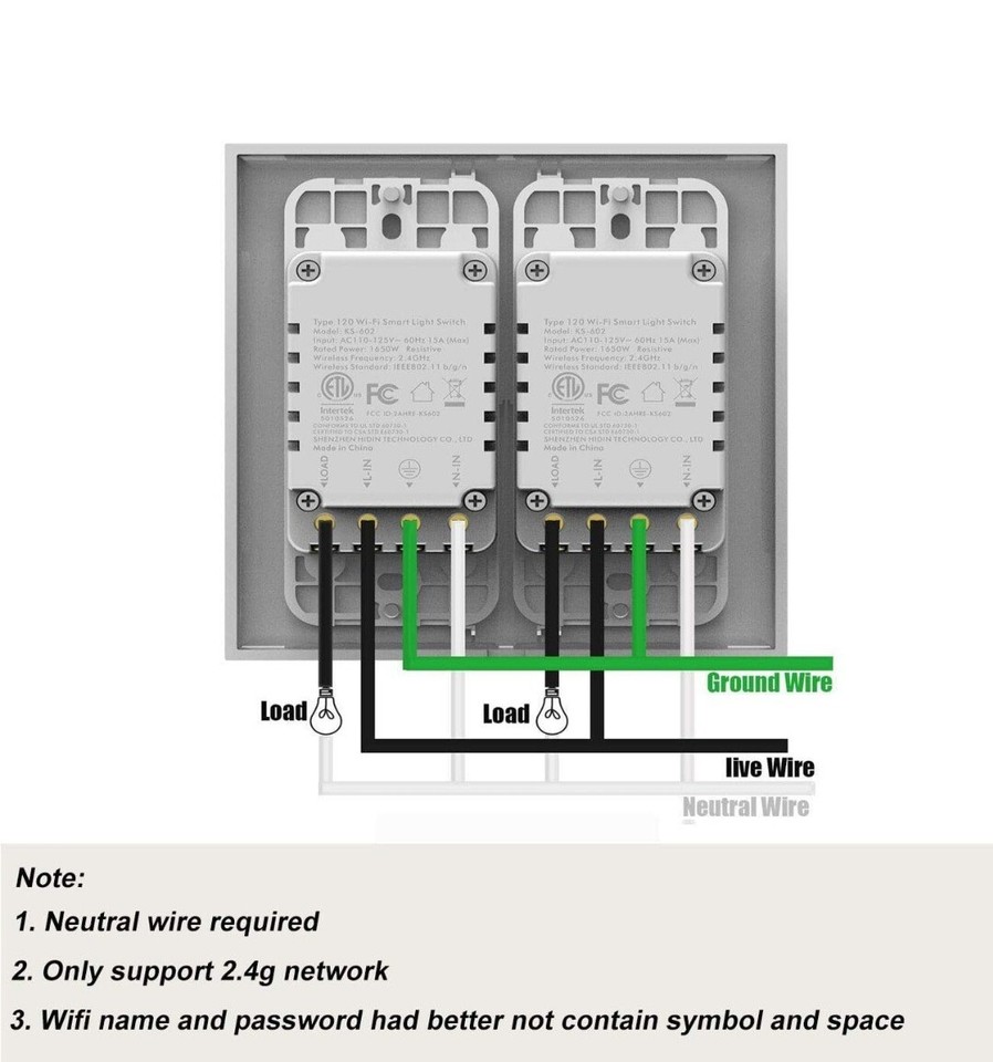 WiFi Light Switch Smart Switch 2 Gang Touch Wall Switch - Compatible ...