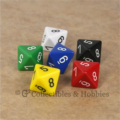 NEW Set of 6 D8 Dice with Numbers - 6 Colors RPG D&D Gaming Eight Sided ...