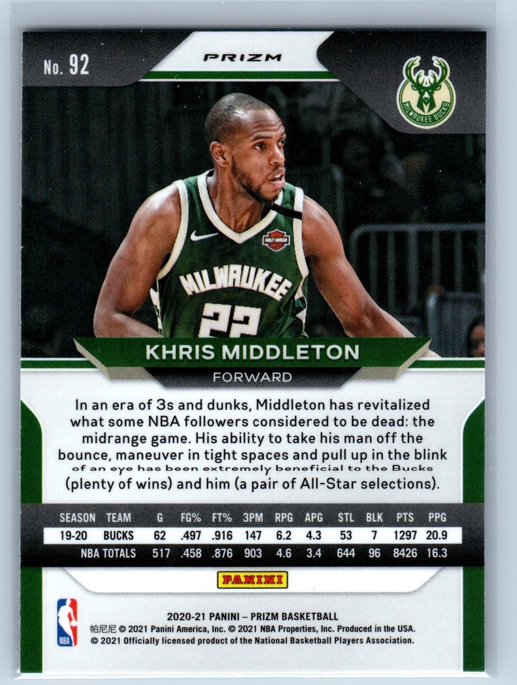 2020 Panini Prizm Red Ice #92 Khris Middleton Milwaukee Bucks | eBay