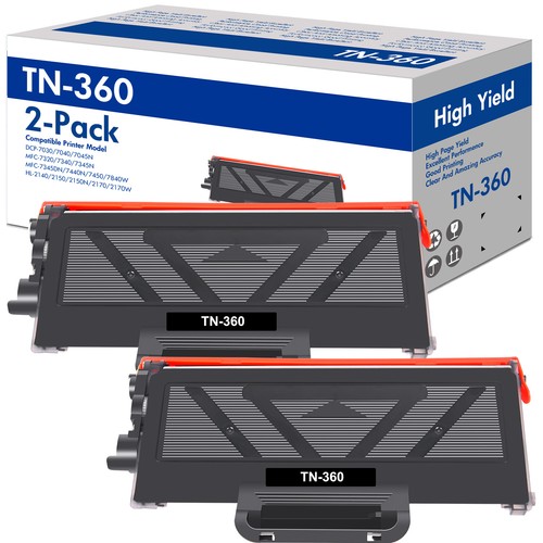 2x Black TN360 Toner Cartridge For Brother TN330 HL-2140 2170W MFC-7340 ...