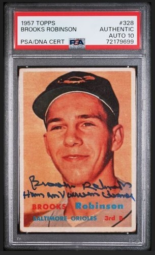 1957 Topps Brooks Robinson Signed Rookie Baseball Card #328 PSA/DNA 10 ...