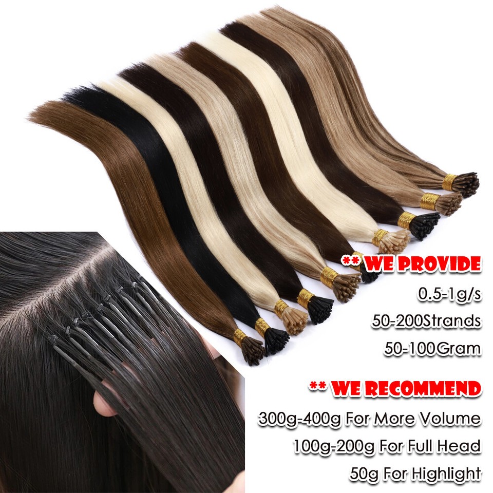 HOT I Tip Stick Tip 100% Remy Human Hair Extensions Pre-Bonded Keratin ...