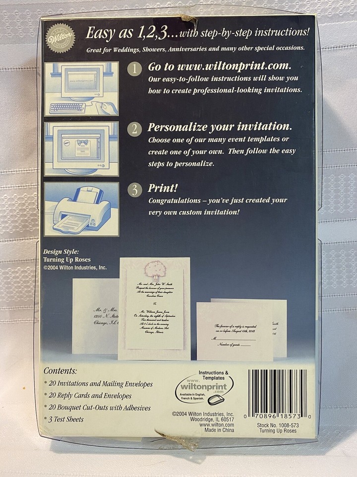 Wilton Complete Invitation Kit Print Your Own Turning Up Roses 20 Sets ...