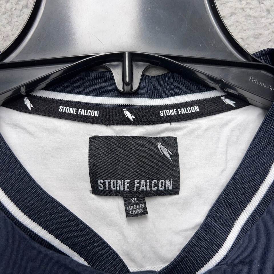 Stone Falcon Shirt Mens XL White Blue Henley Pullover Stretch Casual V ...