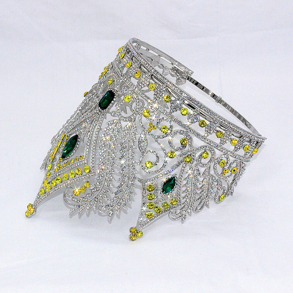 19.5cm Tall Crystal Huge Tiara Crown Wedding Bridal Queen Princess For ...