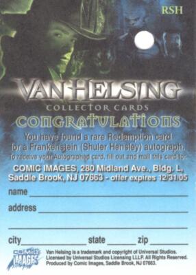 Van Helsing The Movie Used Clean Autograph Redemption Card RSH Shuler ...