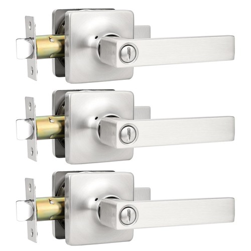 3 Pack Brushed Nickel Door Handles Interior Door Handle With Lock ...