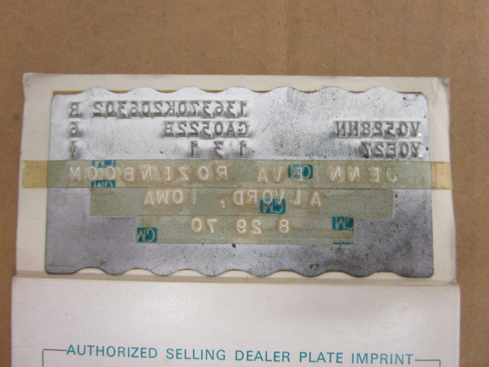 1970 Chevrolet Camaro Corvette WARRANTY PROTECTO PLATE owners manual ...