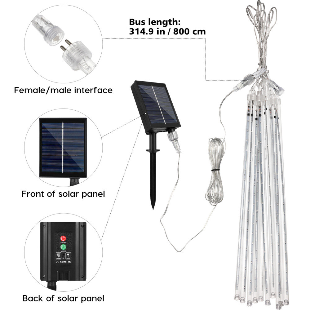 50cm Solar LED String Light Outdoor Meteor Shower Tree Hanging Light ...