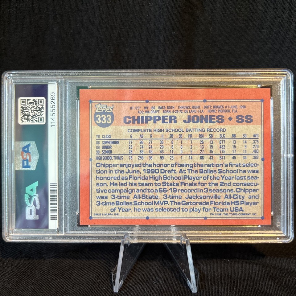 1991 TOPPS CHIPPER JONES #333 (RC). PSA GRADED NM-MT 8. | eBay