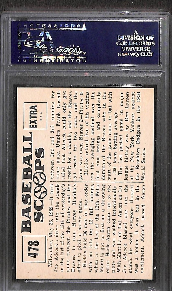 1961 NU-CARD SCOOPS #478 HADDIX PITCHES 12 PERFECT INNINGS PSA 9 Mint ...
