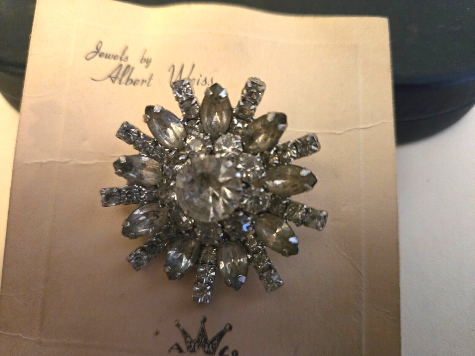 Vintage Albert Weiss Rhinestone Pin Brooch on Original Card | eBay
