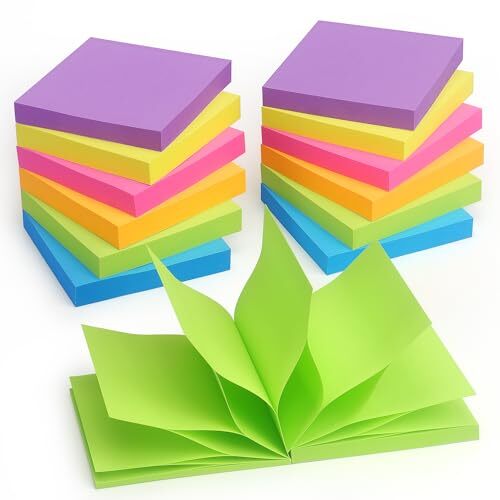 Pop Up Sticky Notes 3x3 inch Bright Colors Self-Stick Pads/Pack 100 12 ...