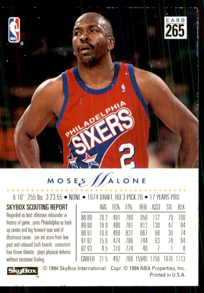 1993-94 SkyBox Moses Malone Basketball Cards #265 | eBay