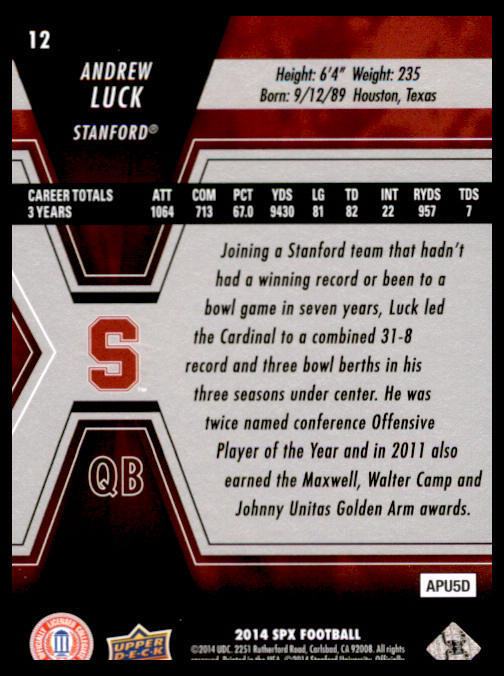 2014 SPx #12 Andrew Luck Stanford Cardinal | eBay